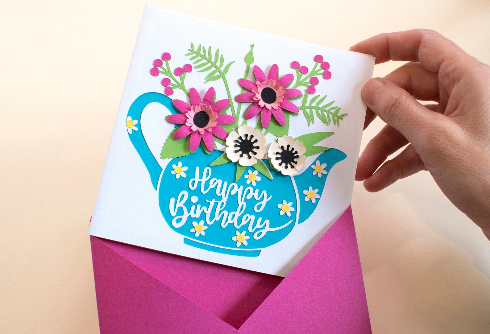 Teapot With Flowers Svg Card Happy Birthday Card Svg - Etsy UK