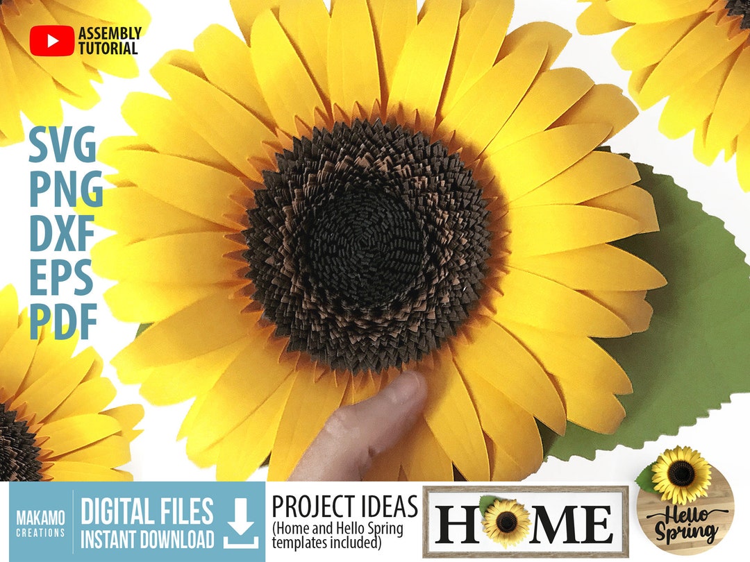 3D Paper Sunflower SVG Template: 8-inch DIY Floral Project (digital ...