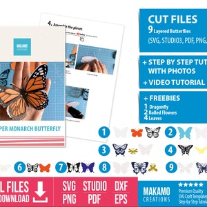 Layered Butterfly SVG Bundle: 3D Paper Templates, Rolled Flower ...