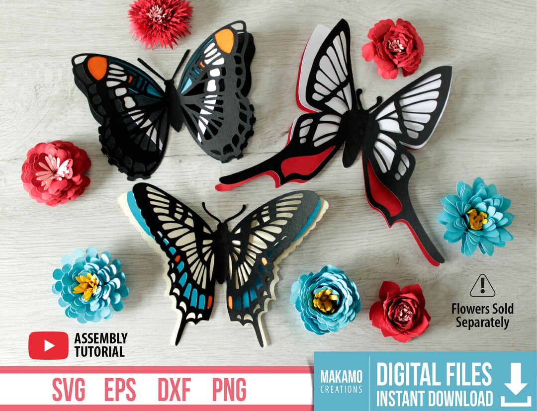 3D Paper Butterfly SVG, Swallowtail Butterfly, Paper Cut Butterfly Art ...