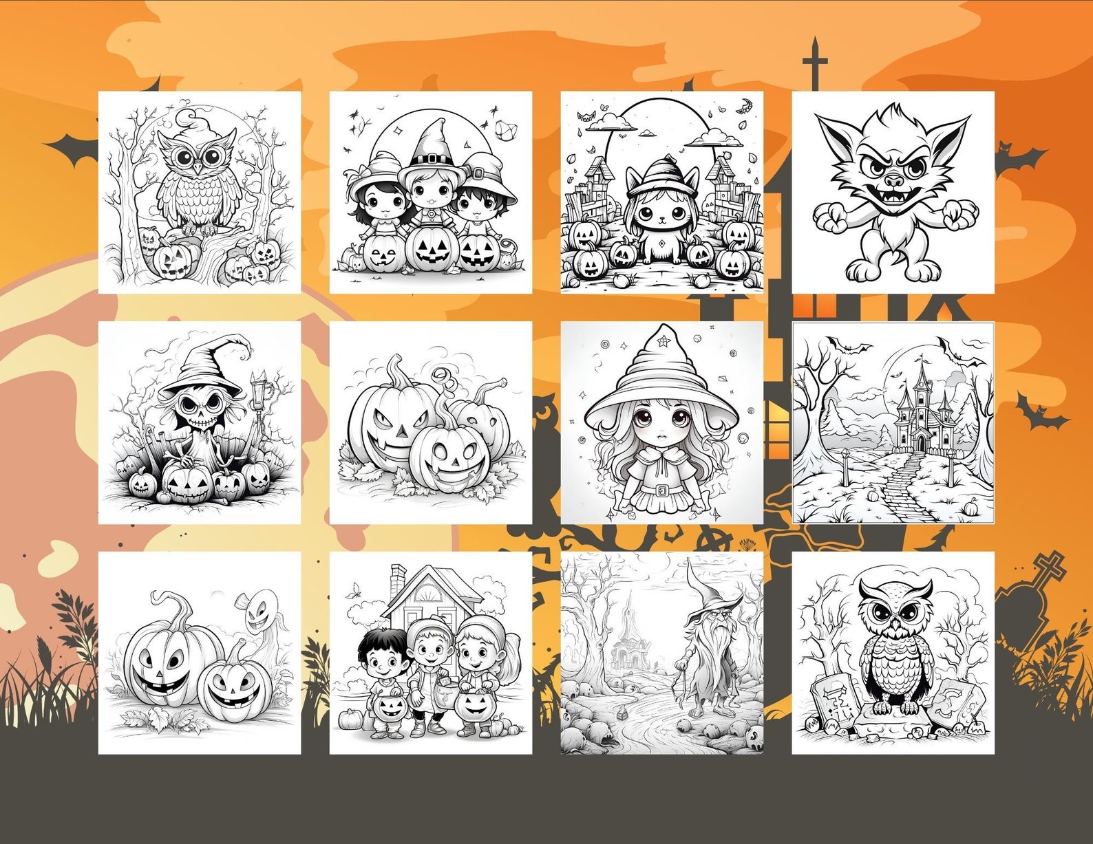 50 Halloween Coloring Pages Bundle, Halloween Coloring Sheets, Spooky ...