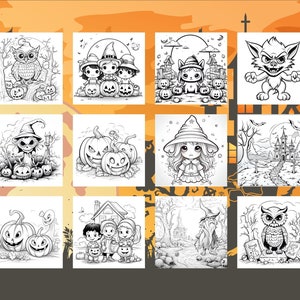 50 Halloween Coloring Pages Bundle, Halloween Coloring Sheets, Spooky ...