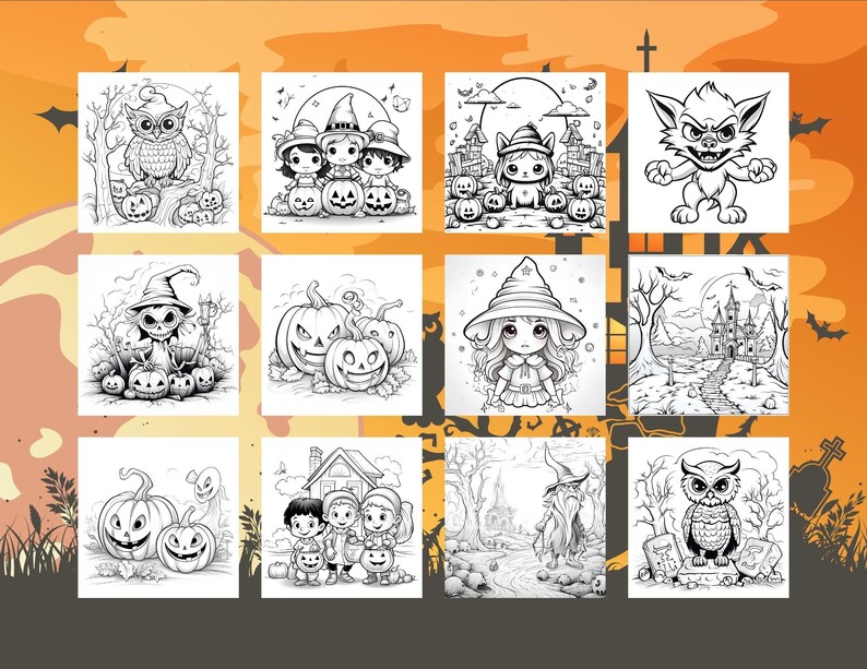 50 Halloween Coloring Pages Bundle, Halloween Coloring Sheets, Spooky ...