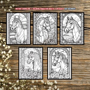 20 Stained Glass Horses, Coloring Book for Adults and Kids, Coloring ...