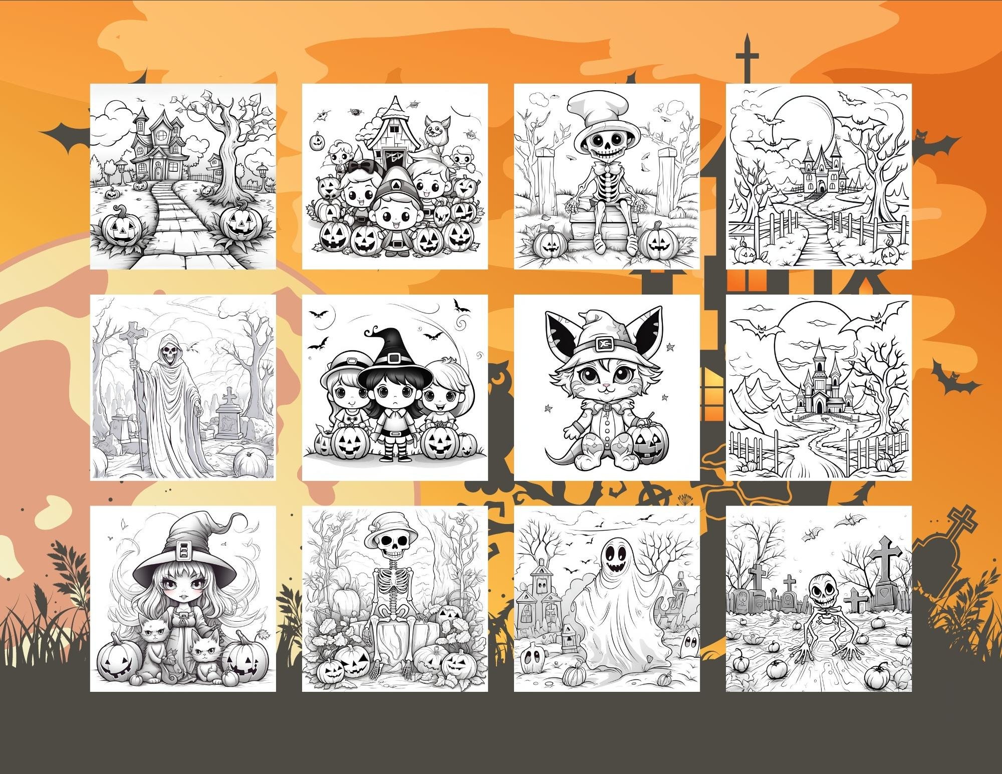 50 Halloween Coloring Pages Bundle, Halloween Characters Coloring ...