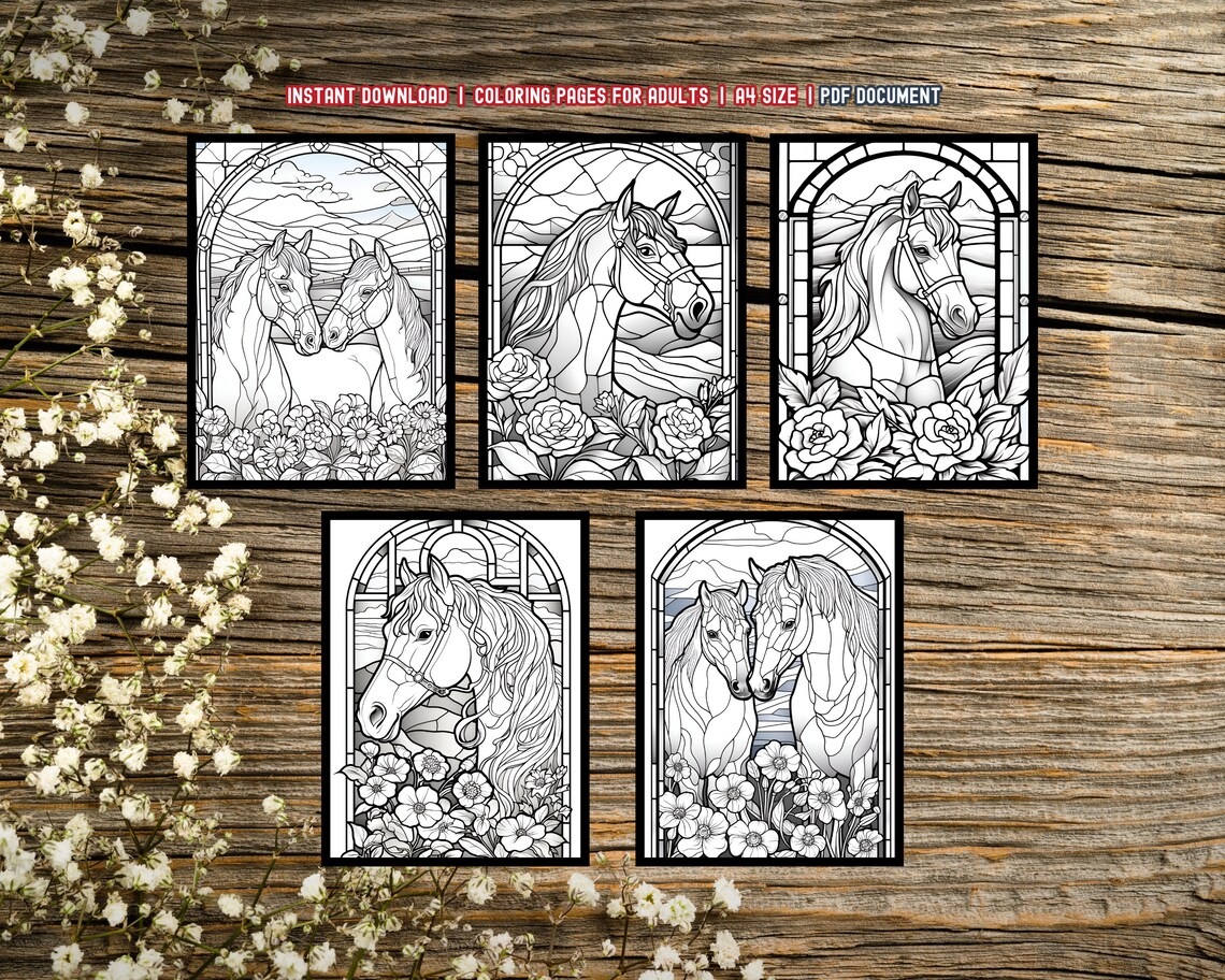 20 Stained Glass Horses Coloring Book for Adults and Kids - Etsy