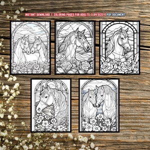 20 Stained Glass Horses, Coloring Book for Adults and Kids, Coloring ...