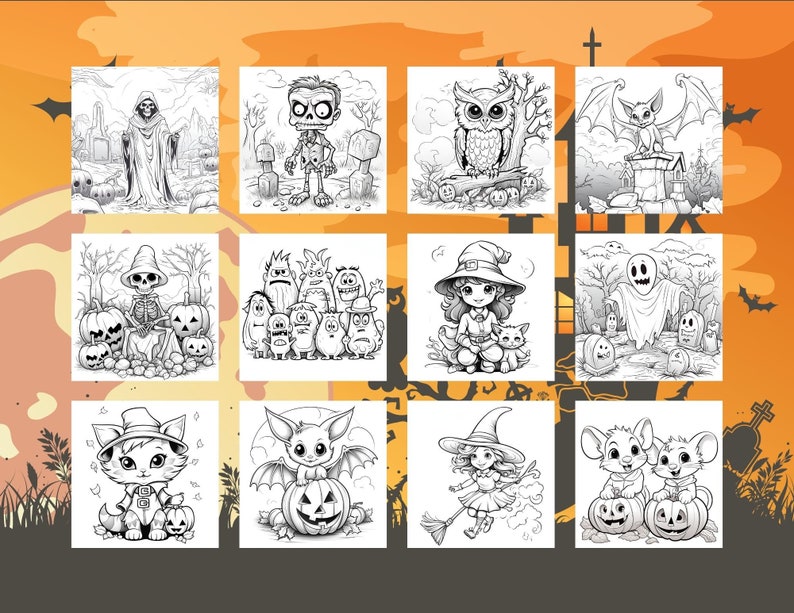 50 Halloween Coloring Pages Bundle, Halloween Coloring Sheets, Spooky ...