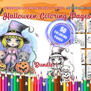 50 Halloween Coloring Pages Bundle, Halloween Coloring Sheets, Spooky ...