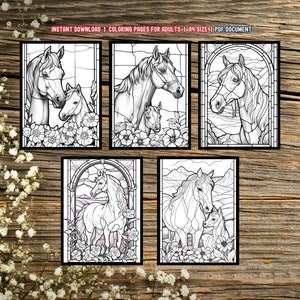 20 Stained Glass Horses, Coloring Book for Adults and Kids, Coloring ...