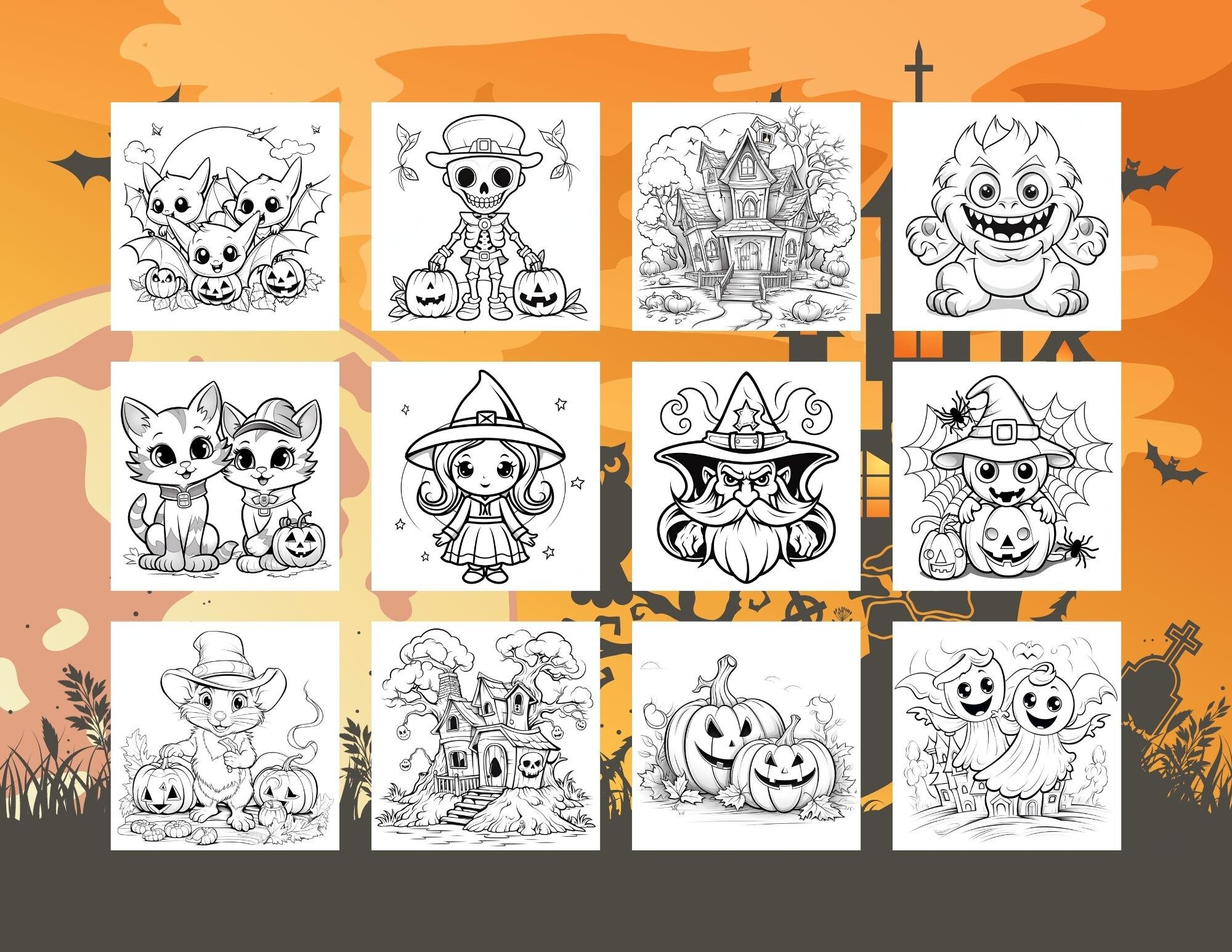 50 Halloween Coloring Pages Bundle, Halloween Coloring Sheets, Spooky ...