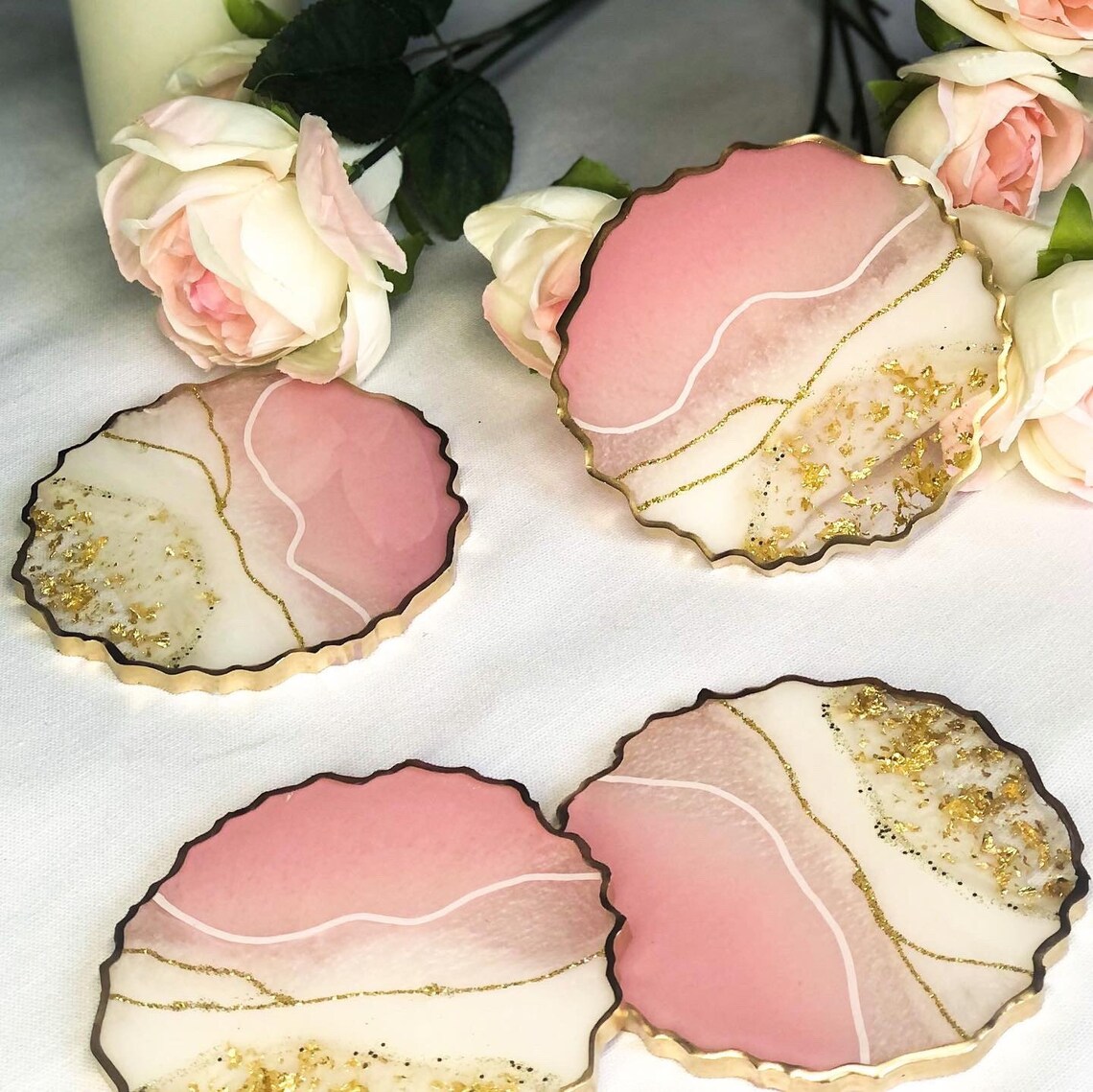 Legacy Pink geode Resin Coasters gold sparkle handmade | Etsy