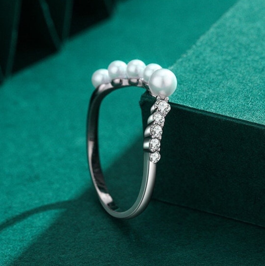 V Shape Elegant Pearl Finger Ring for Women Gift for Mom - Etsy