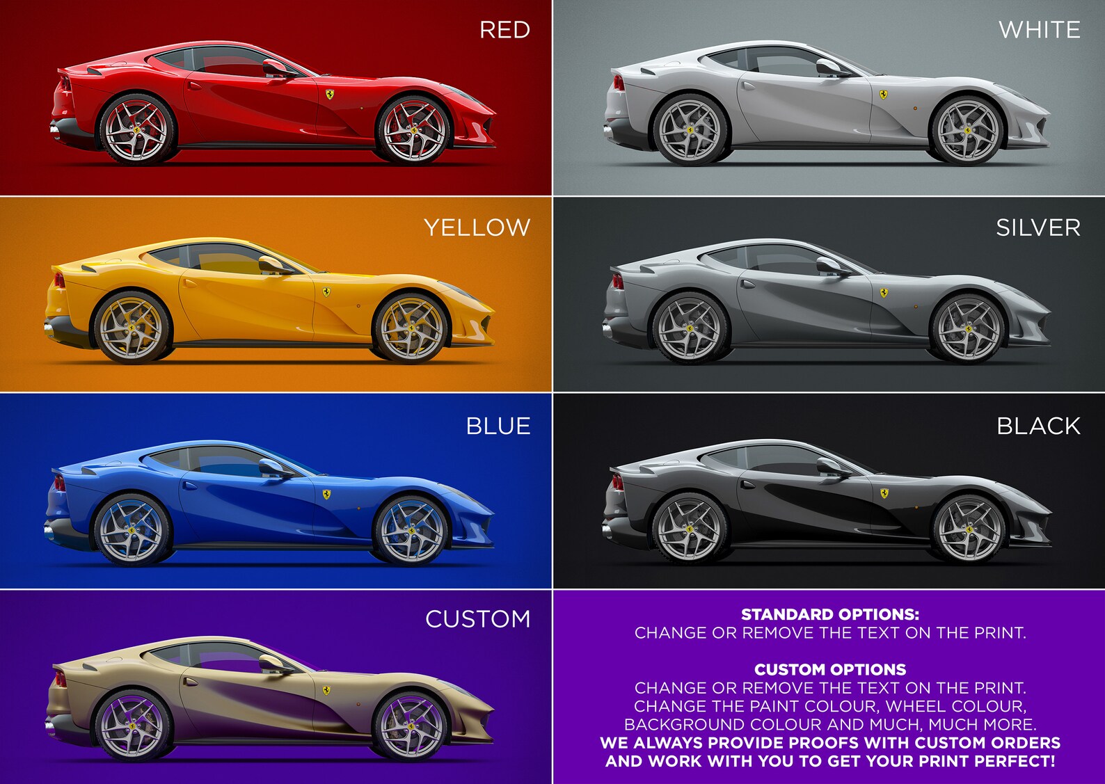 FERRARI 812 SUPERFAST Side Poster Print Six Colour Options - Etsy UK