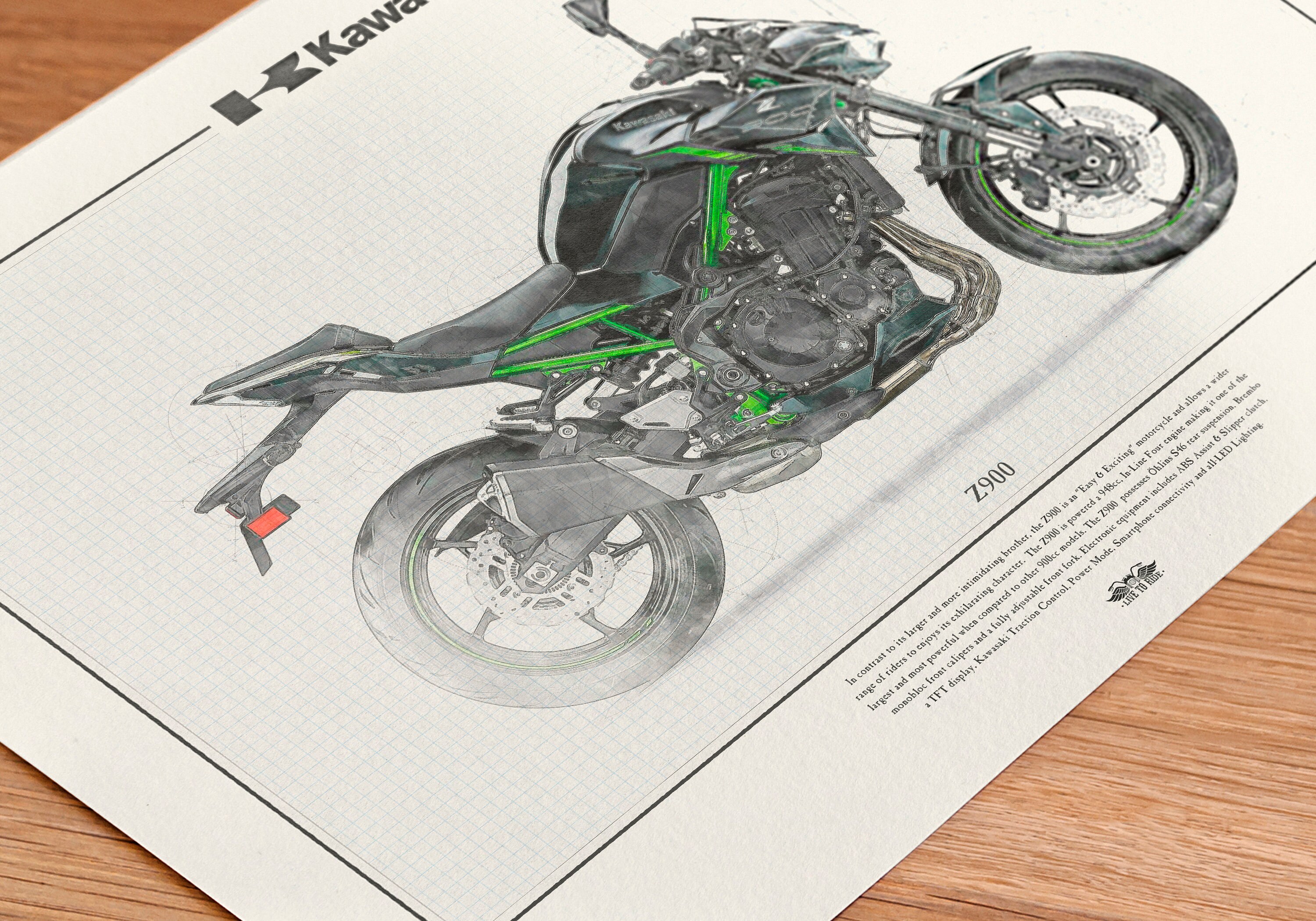 KAWASAKI Z900 BLACK Sketch-style Print. Various Sizes. - Etsy