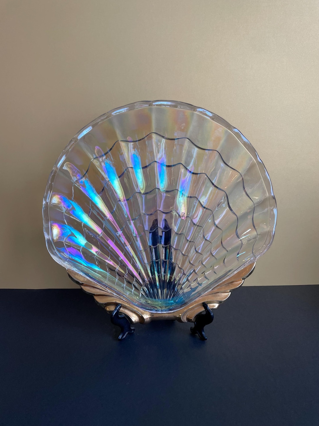 Vintage Large Iridescent Glass Clam Fan Shell Tray Hasegawa Made in ...