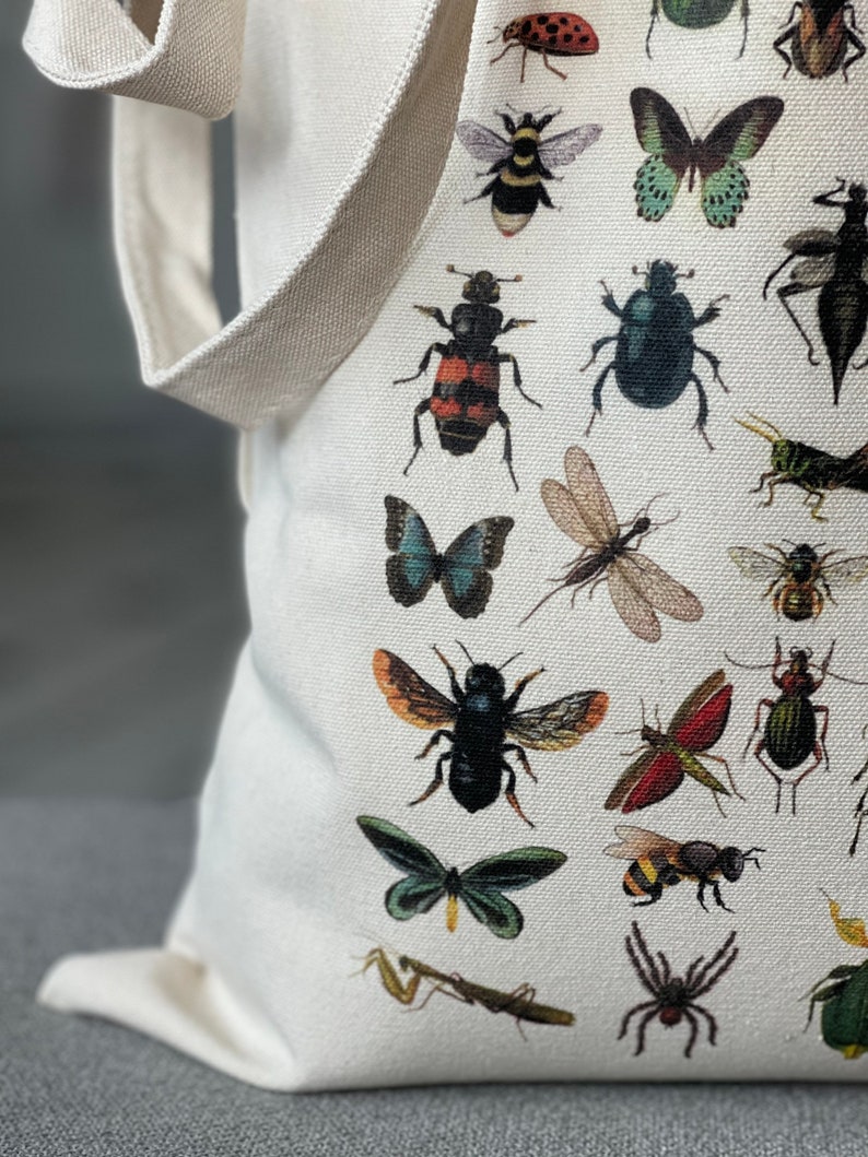 Cotton Tote Bag With Vintage Insects Print Natural Shopping | Etsy
