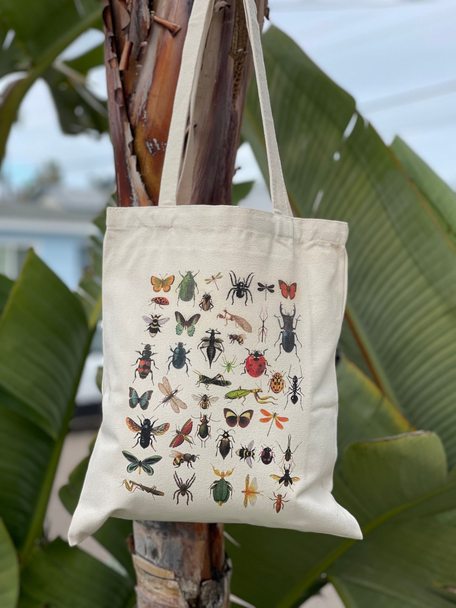 Cotton Tote Bag With Vintage Insects Print Natural Shopping | Etsy