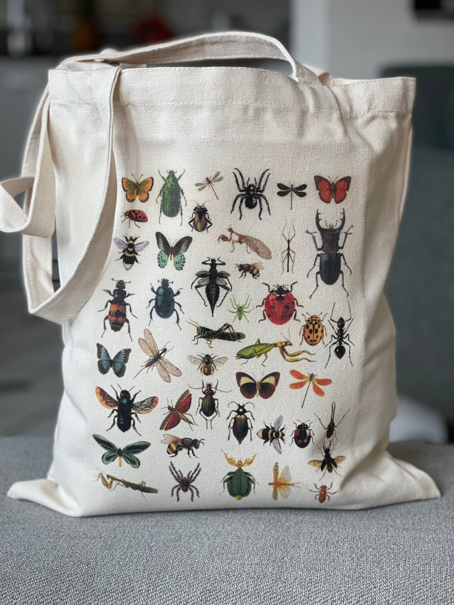 Cotton Tote Bag With Vintage Insects Print Natural Shopping | Etsy