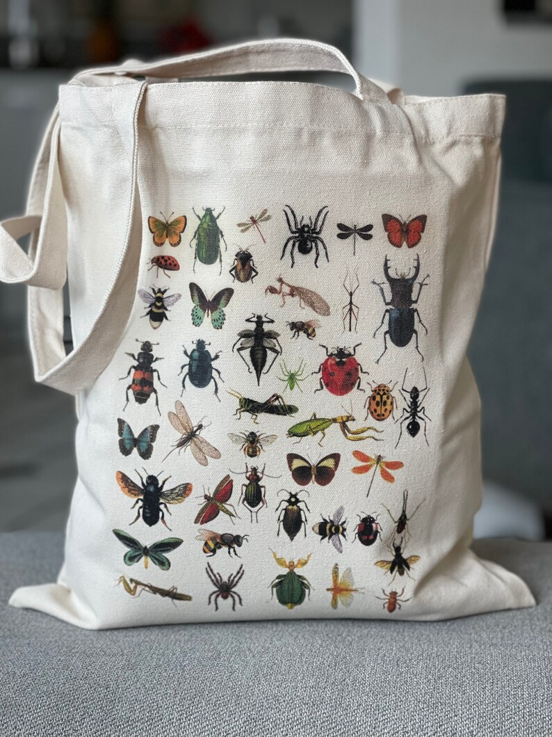Cotton Tote Bag With Vintage Insects Print Natural Shopping | Etsy