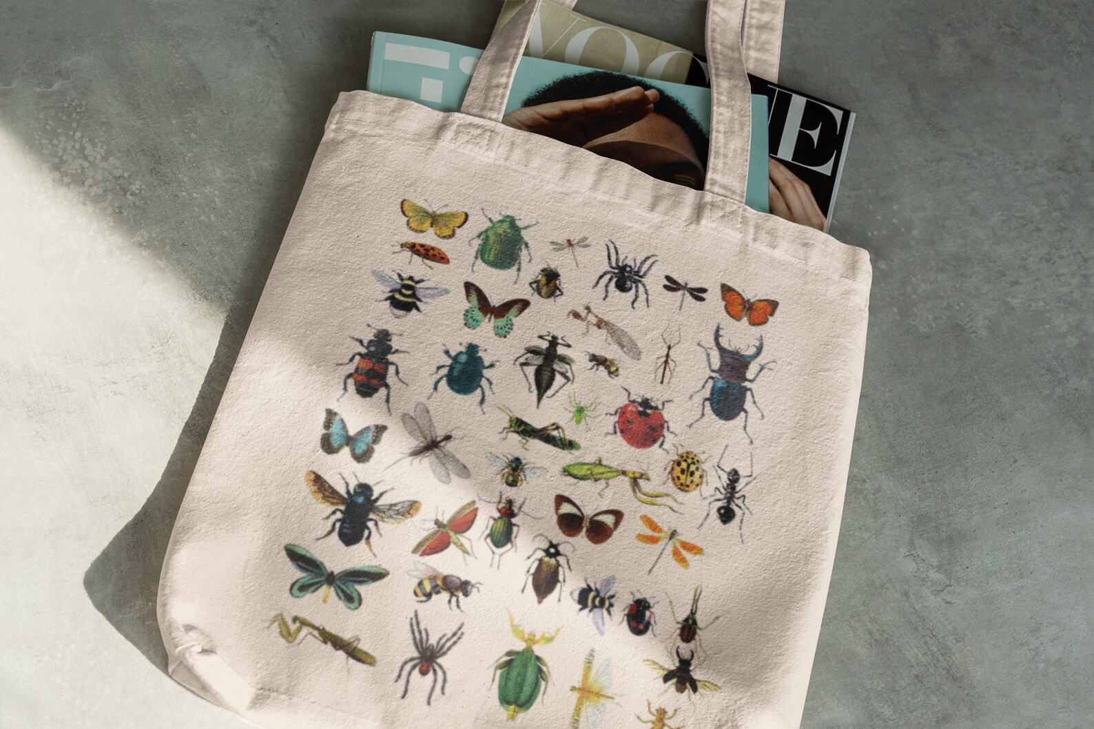 Cotton Tote Bag With Vintage Insects Print Natural Shopping - Etsy