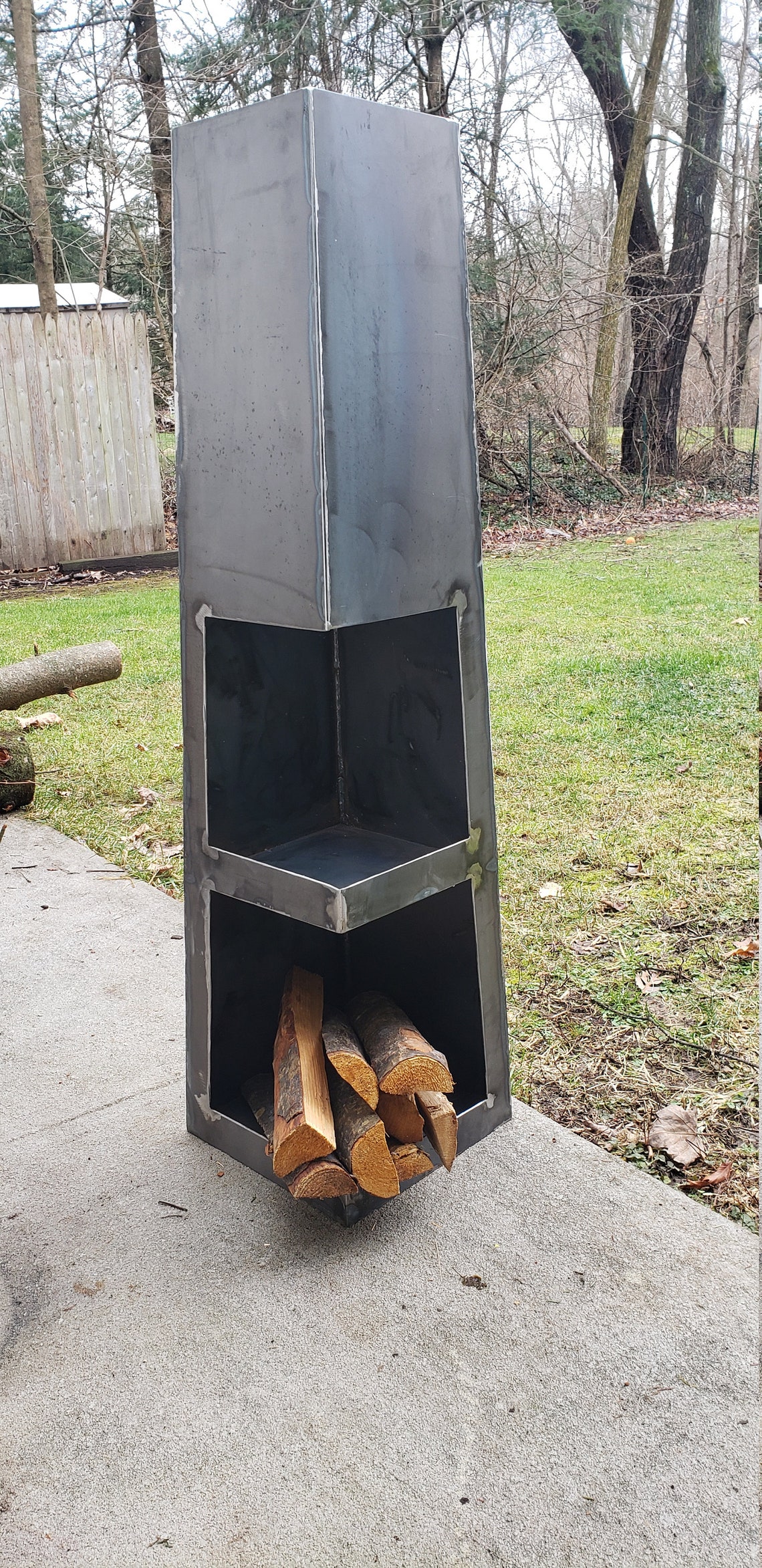 Steel-geometric Chiminea With Wood Storage - Etsy