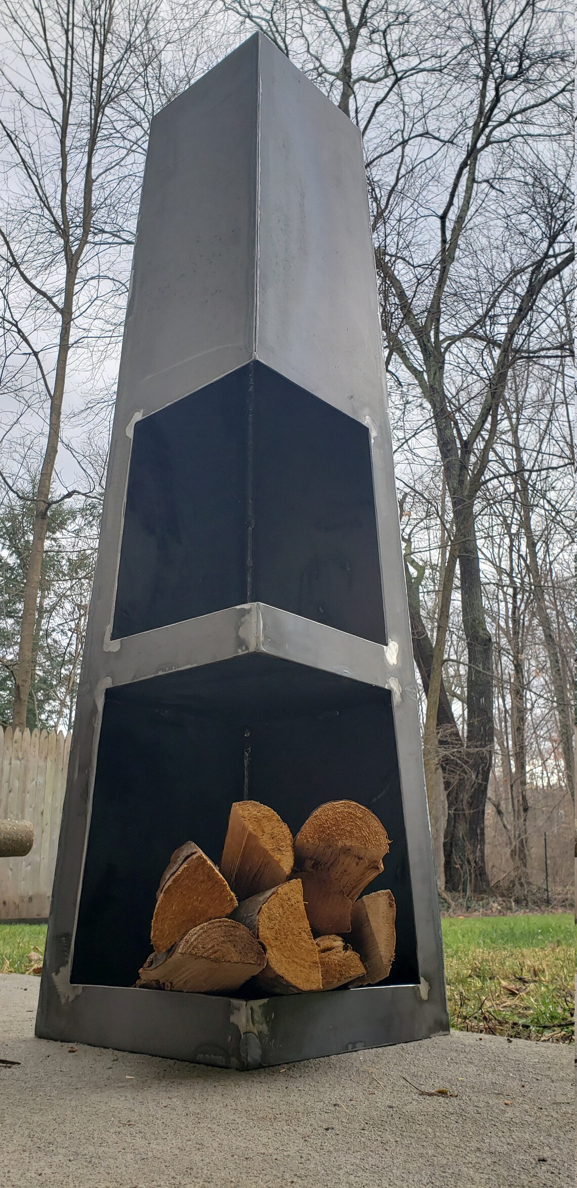 Steel-geometric Chiminea With Wood Storage - Etsy