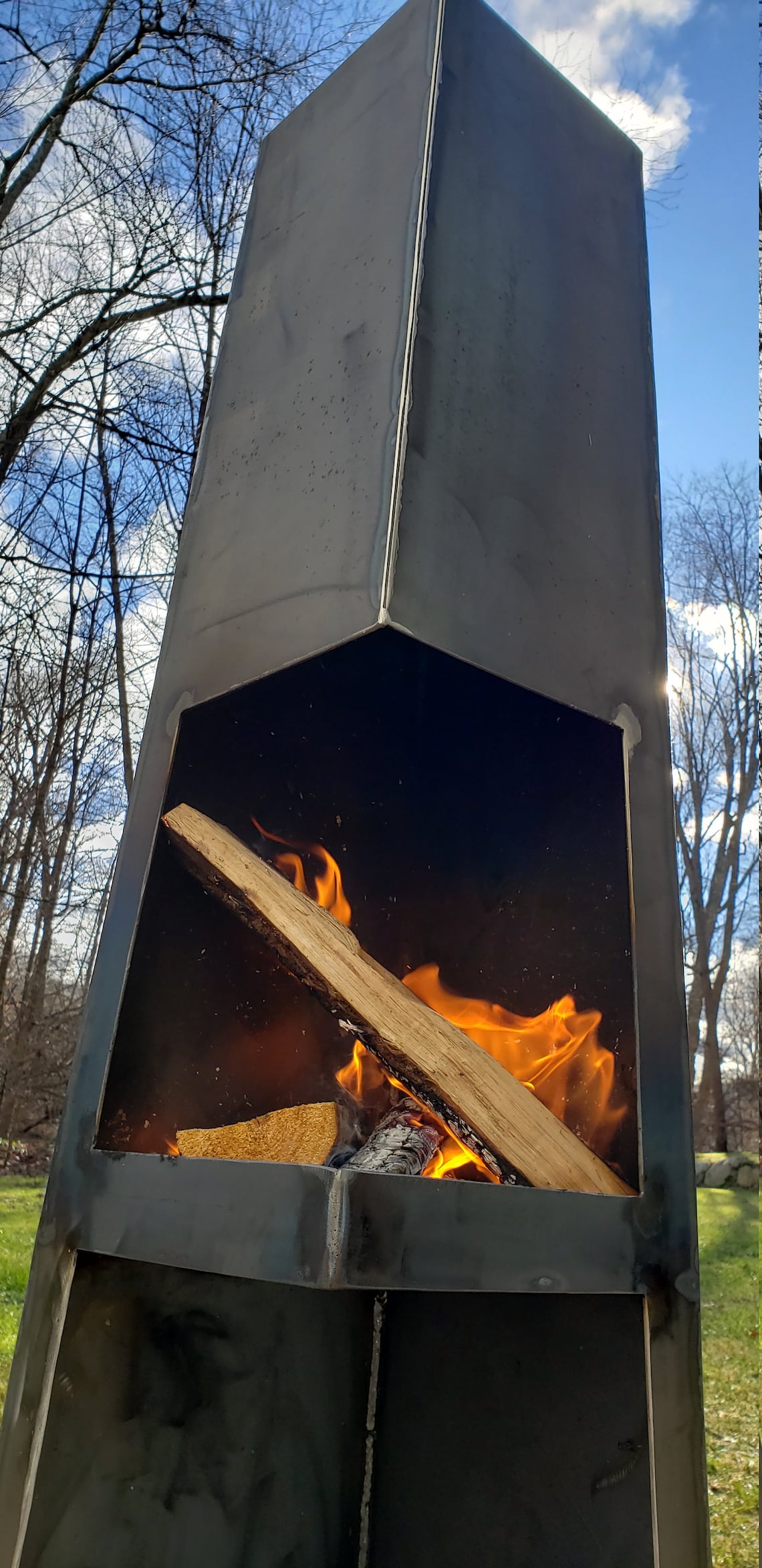 Steel-geometric Chiminea With Wood Storage - Etsy