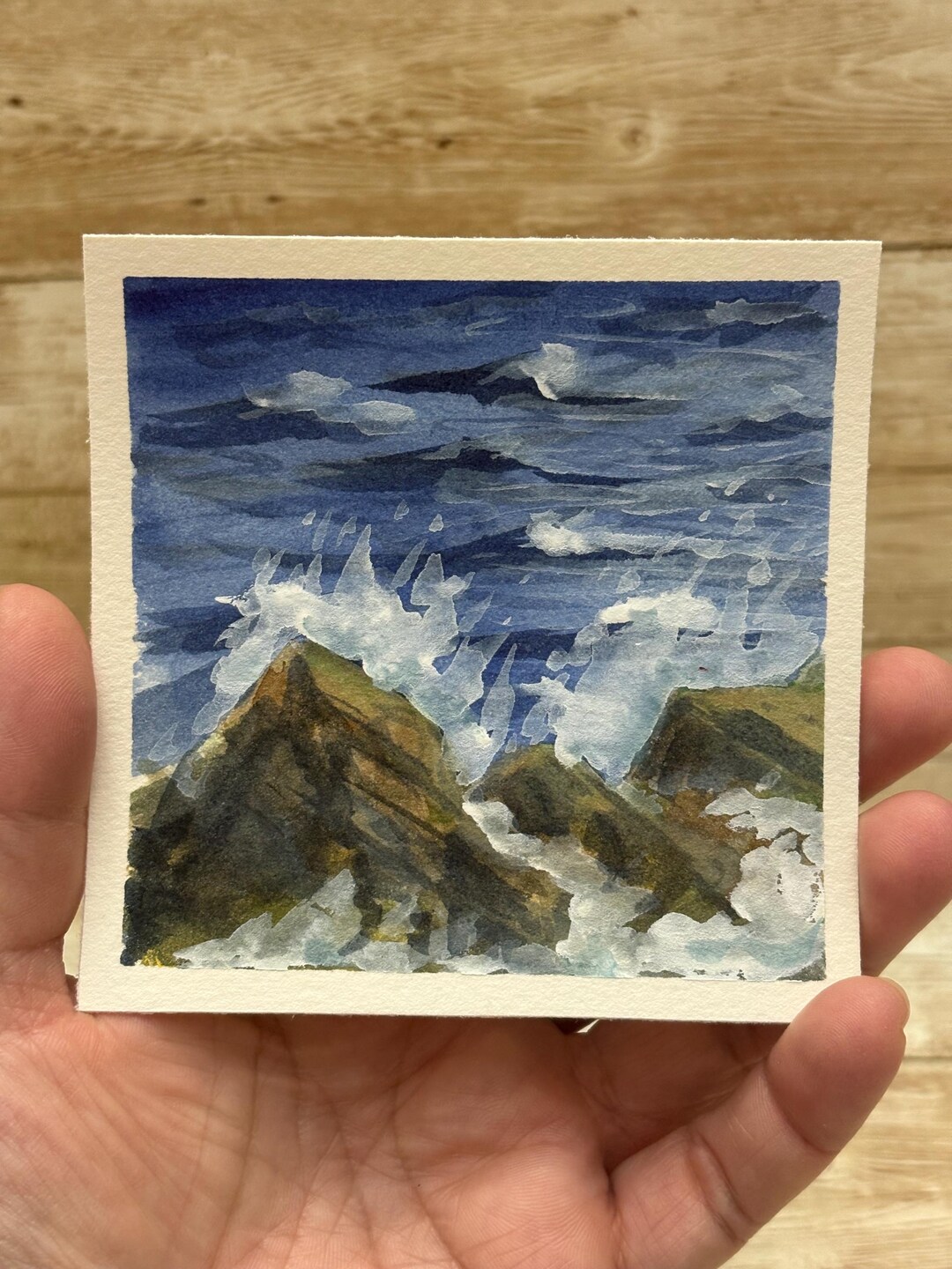 Miniature Watercolor Seascape Painting 4x4" Original Hand Painted Mini ...