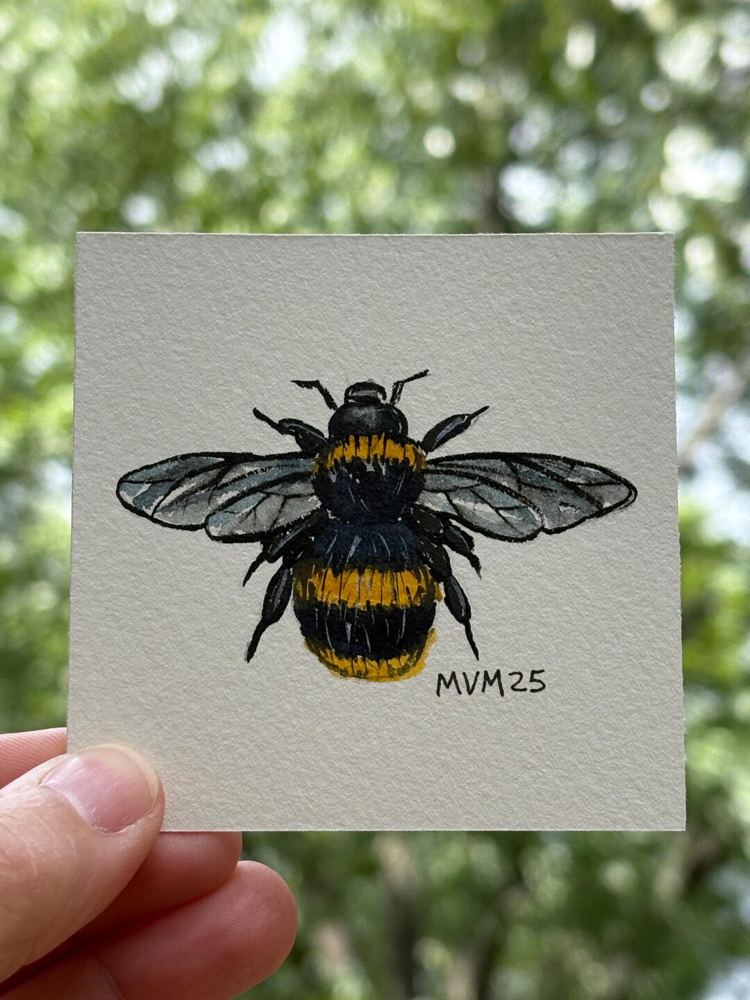 Bumblebee Mini Watercolor Original Hand Painted Painting 3x3 Inch ...