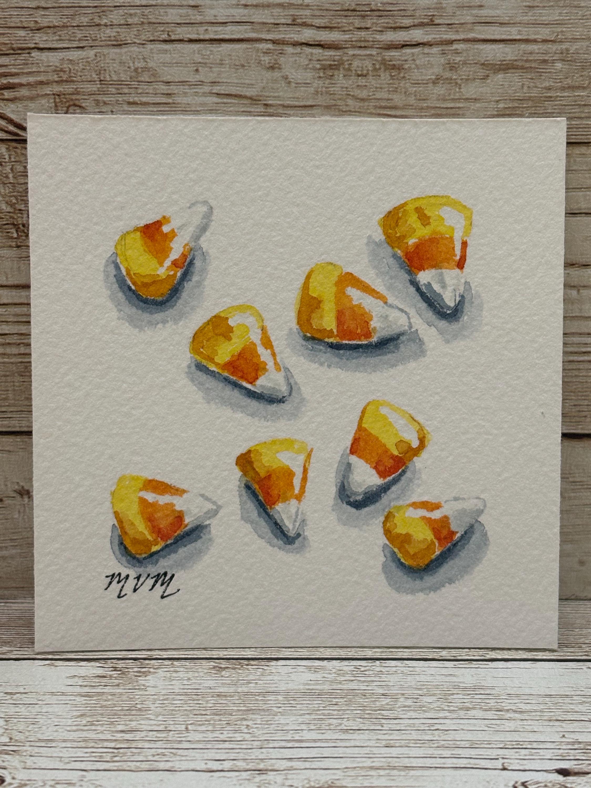 Miniature Watercolor Candy Corn Painting 3x3" Original Art NOT A PRINT ...