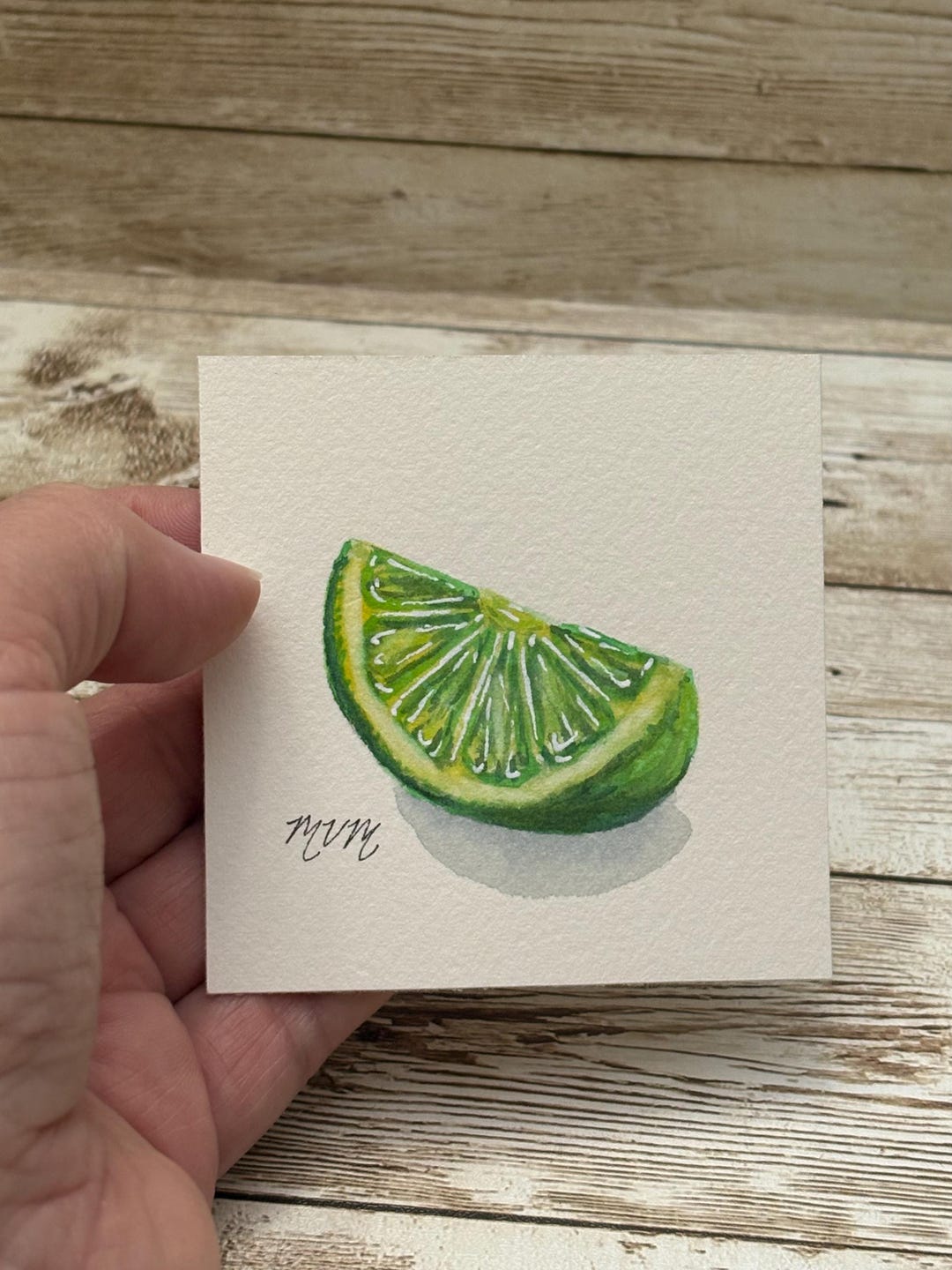 Miniature Watercolor Lime Wedge Painting 3x3" Original Hand Painted ...