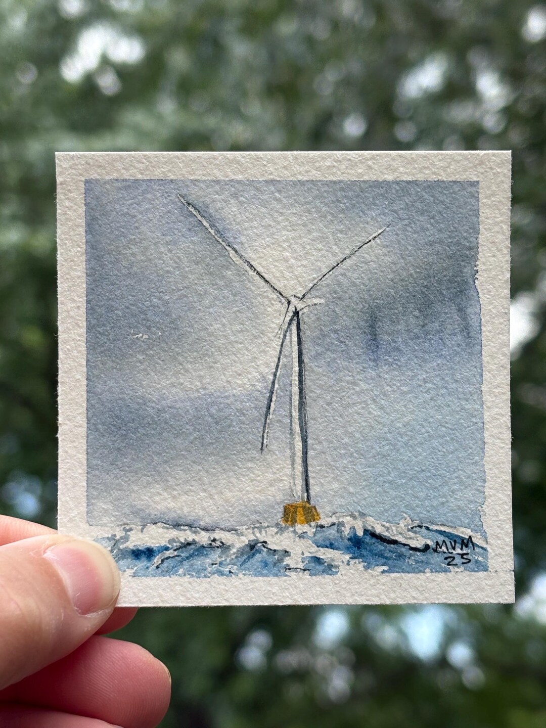 Offshore Wind Turbine Mini Watercolor Original Hand Painted Painting ...