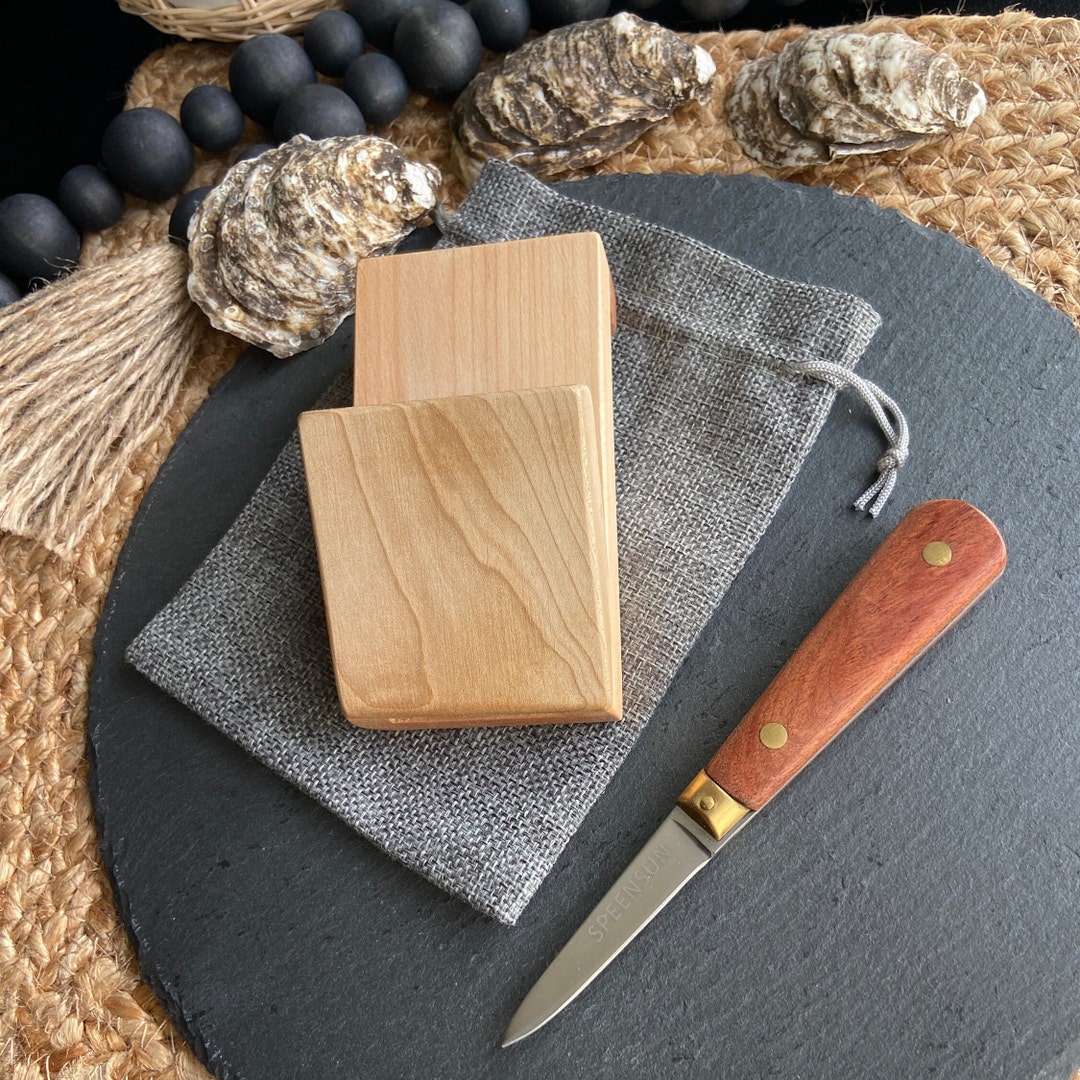 Maple Oyster Shucking Block and Knife Set With Oil Finish, With Bag ...