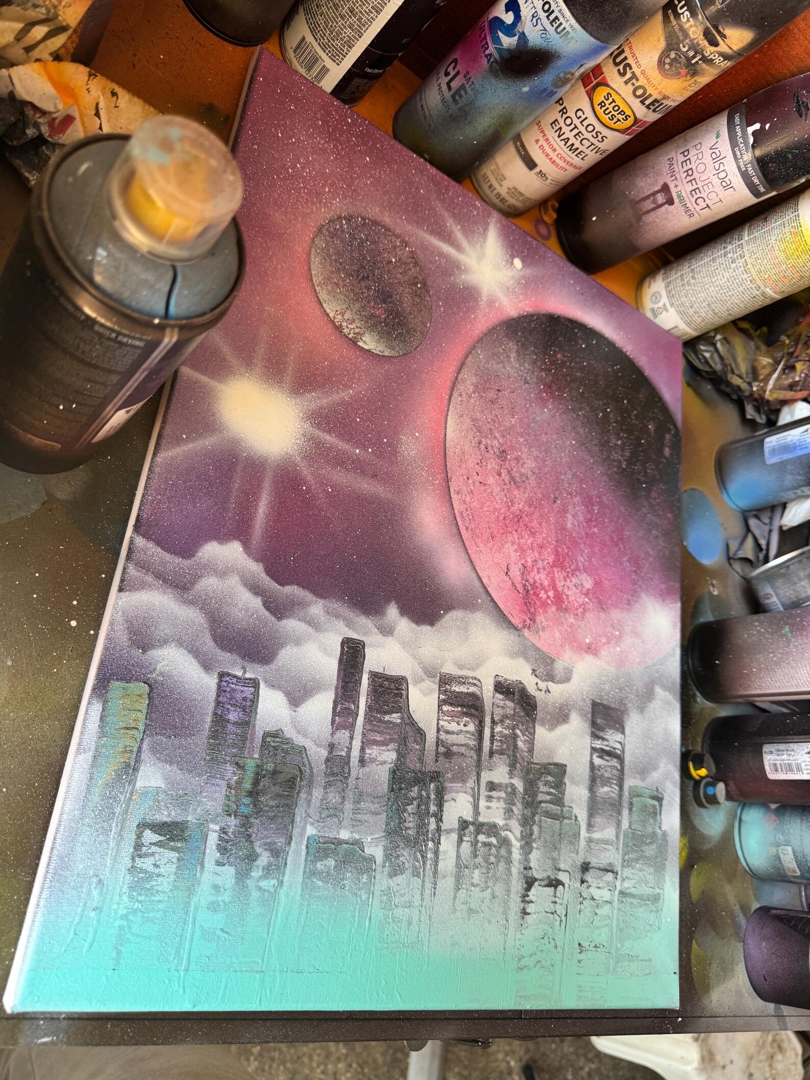 Spray Paint Planet With Cityscape - Etsy
