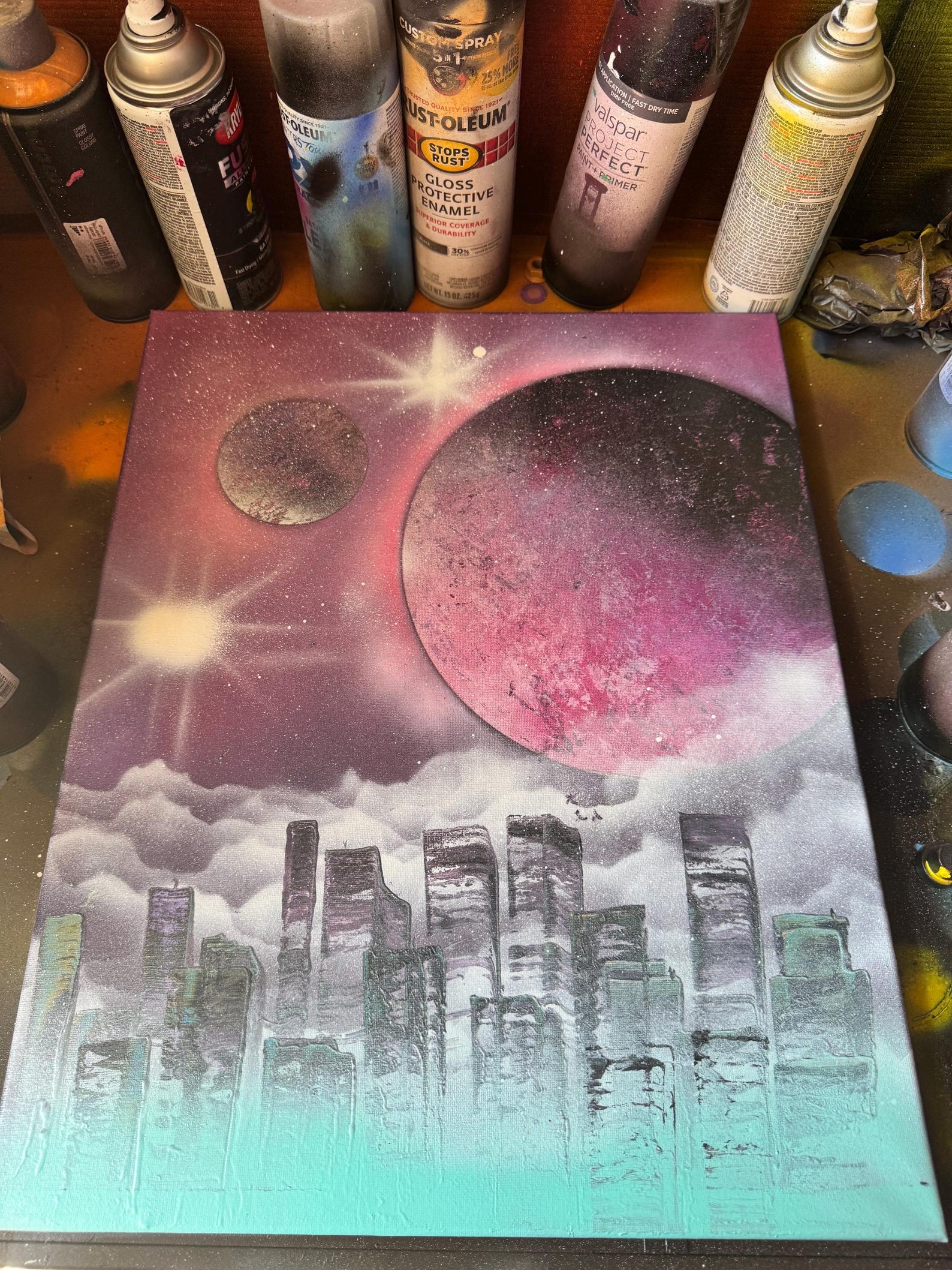 Spray Paint Planet With Cityscape - Etsy