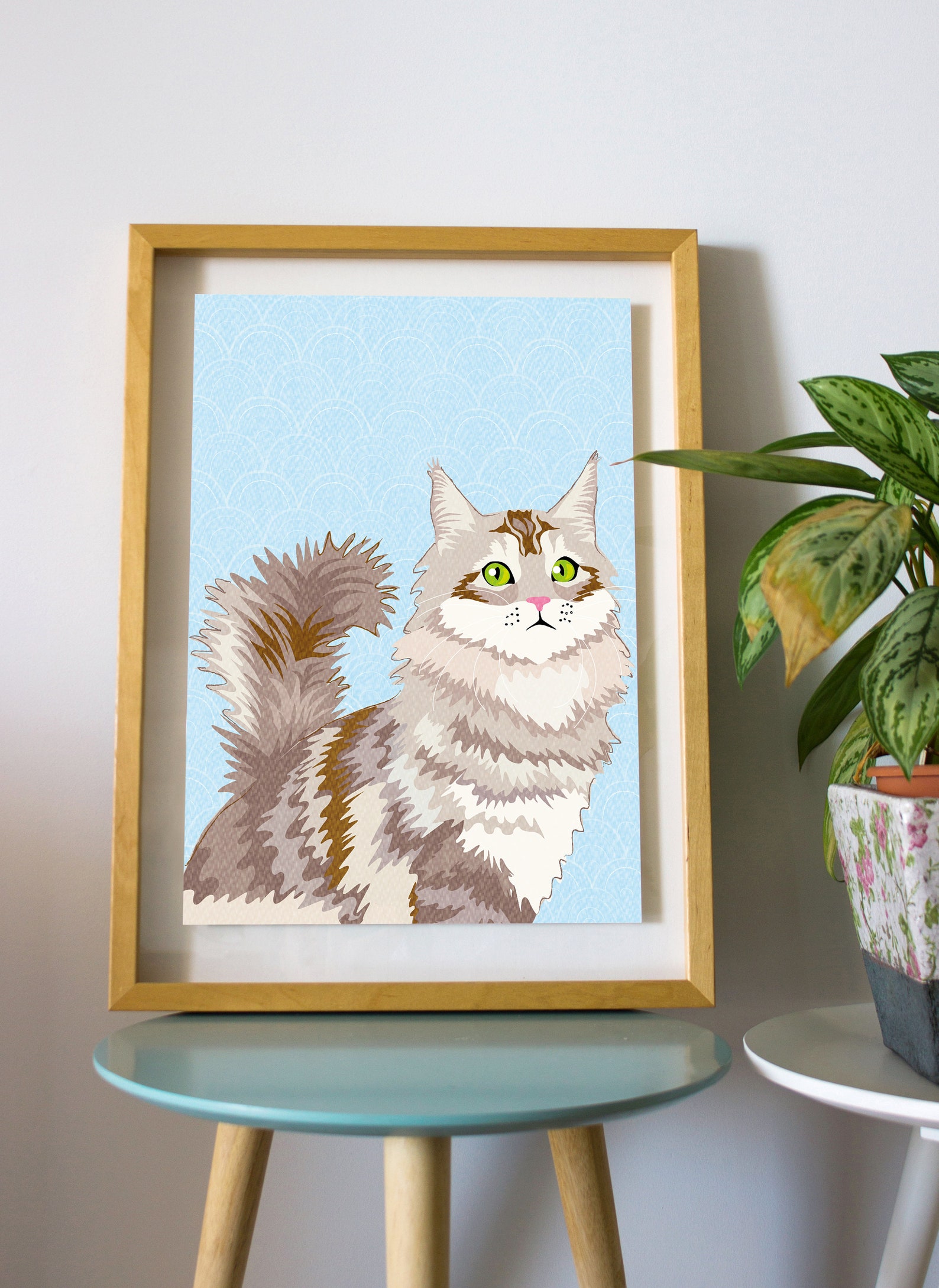 Long Haired Tabby Cat Print, Tabby Cat, Cat Wall Art, Cat Lover Gift ...