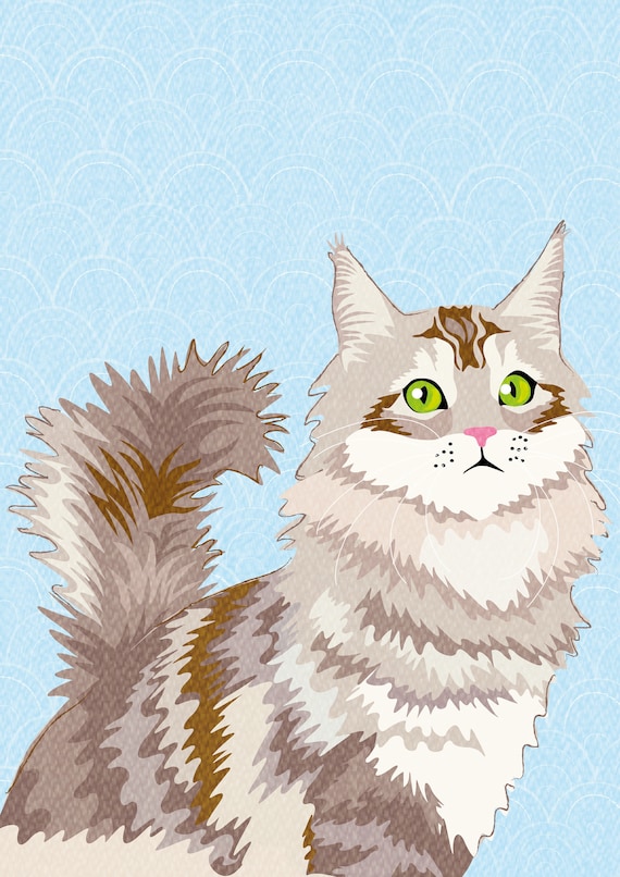 Long Haired Tabby Cat Print Tabby Cat Cat Wall Art Cat | Etsy