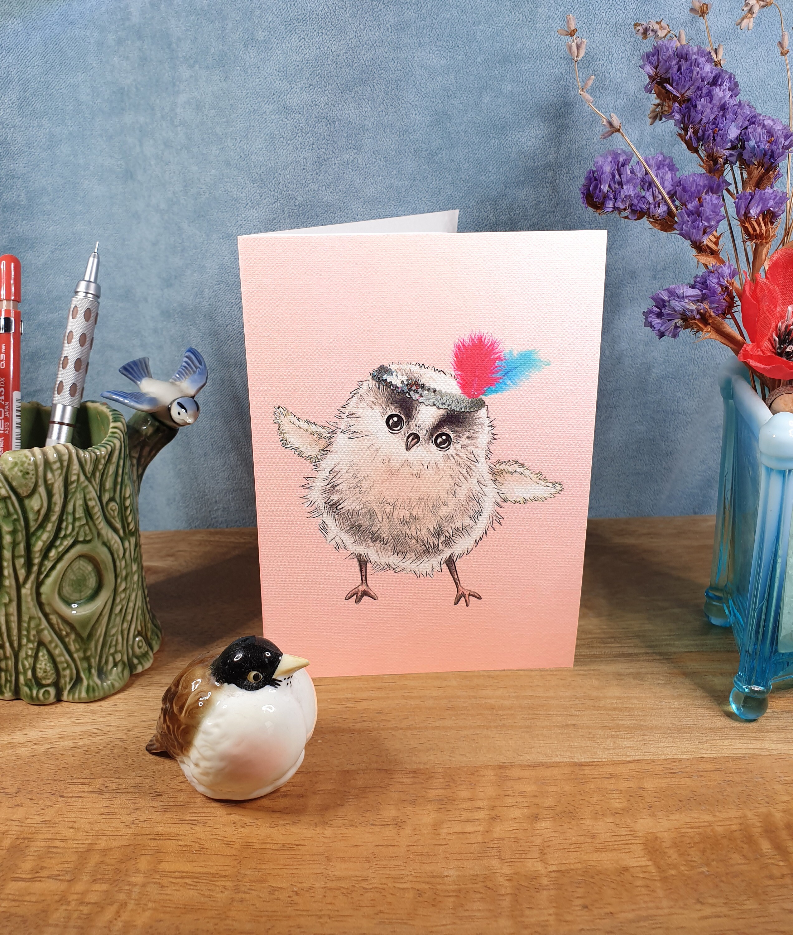 Bird Birthday Card. Baby Bird Card. Pink Bird Card. Feather Brain Card ...