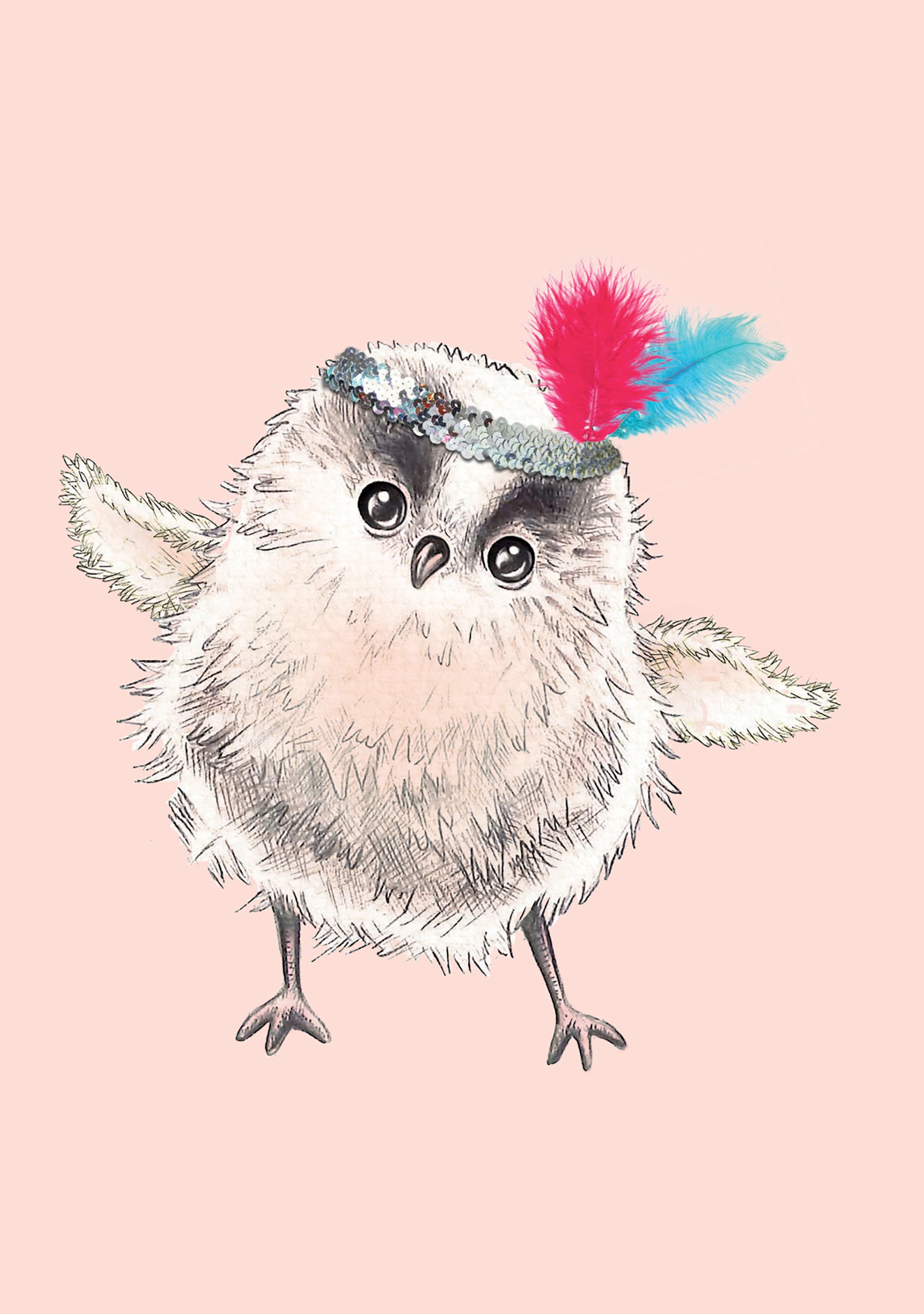 Bird Birthday Card. Baby Bird Card. Pink Bird Card. Feather Brain Card ...