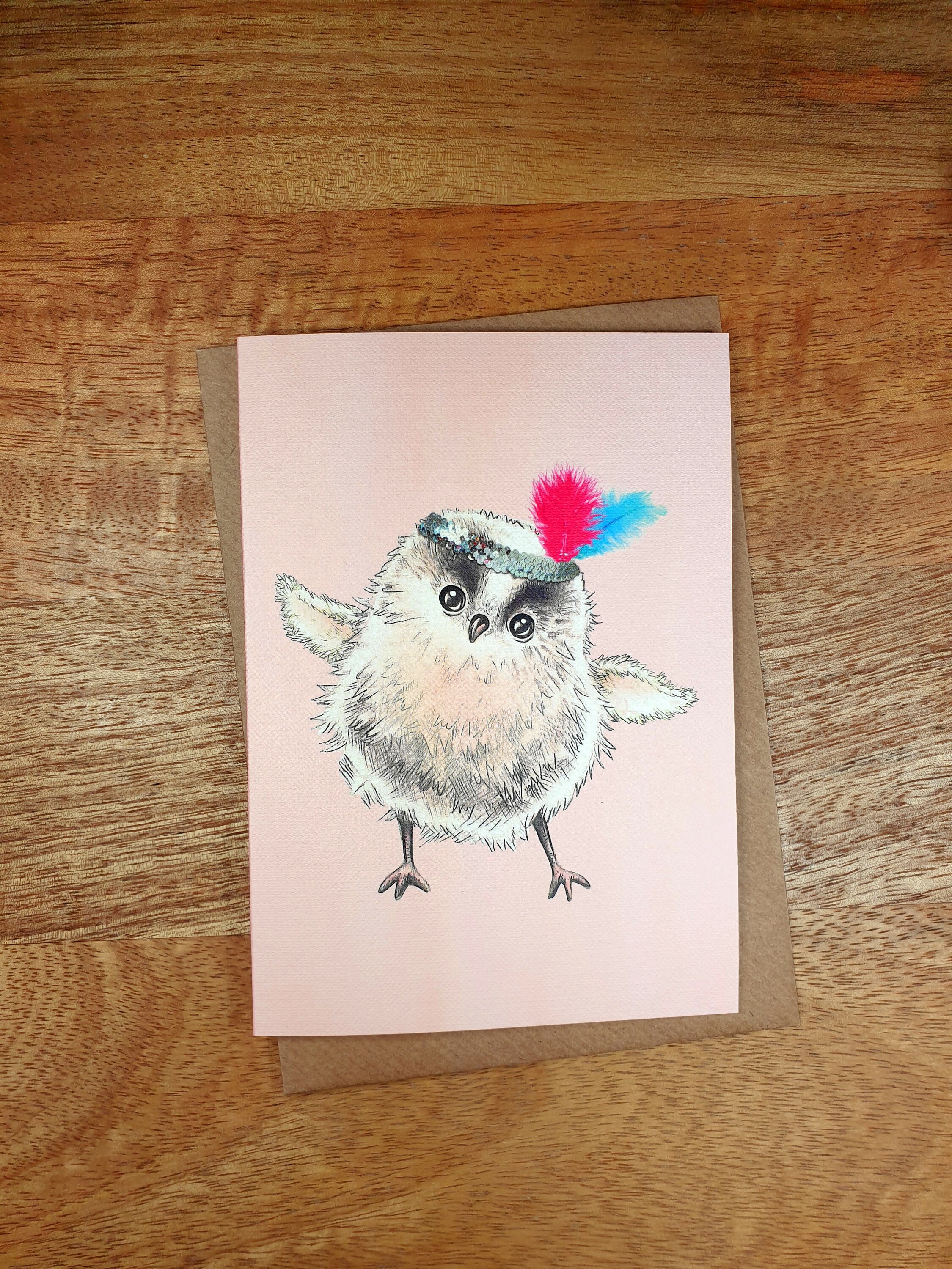 Bird Birthday Card. Baby Bird Card. Pink Bird Card. Feather Brain Card ...