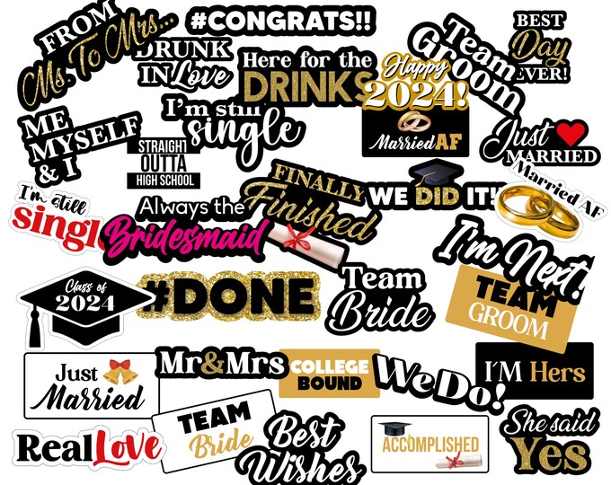 Wedding Photo Booth Props, Printable Wedding Signs, 26 Wedding Party ...