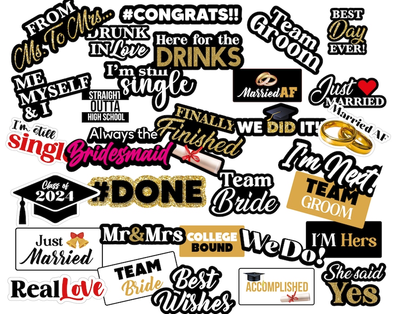 Wedding and Graduation Photo Booth Props, Digital Props, Party Decor ...