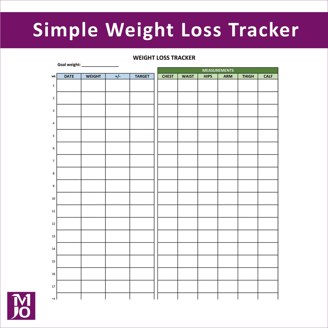 Simple Weight Loss Tracker PDF to Print - Etsy