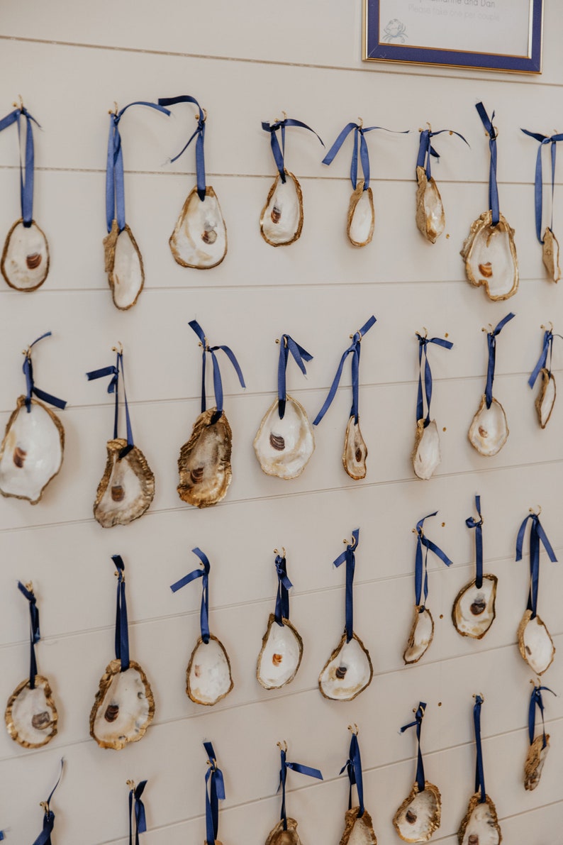 Oyster Shell Ornament | Hand Painted Gold or Silver Shell + Trim ...