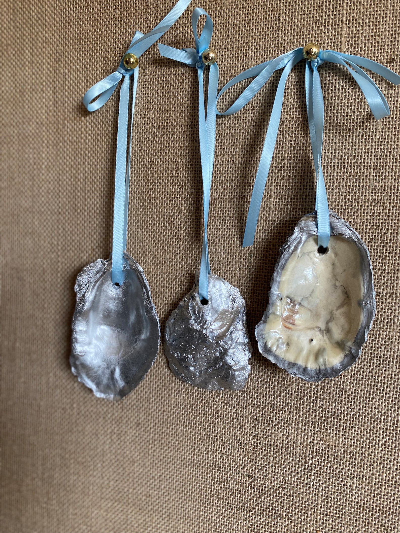 Oyster Shell Ornament | Hand Painted Gold or Silver Shell + Trim ...