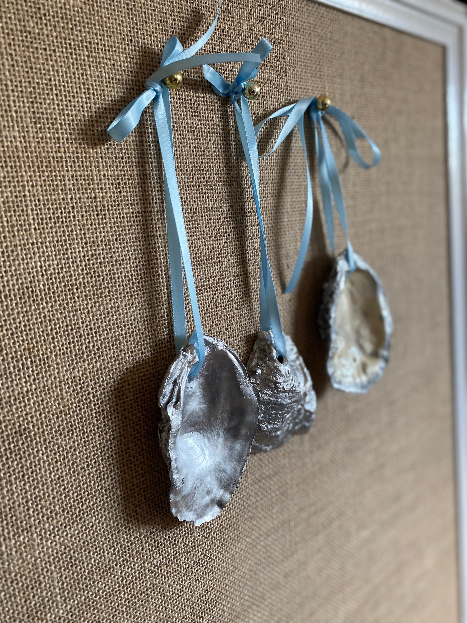 Oyster Shell Ornament | Hand Painted Gold or Silver Shell + Trim ...