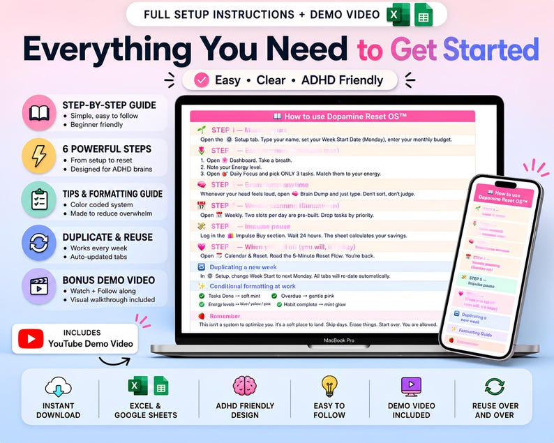 Dopamine Reset OS™ ADHD Google Sheets Planner | Gentle Executive ...