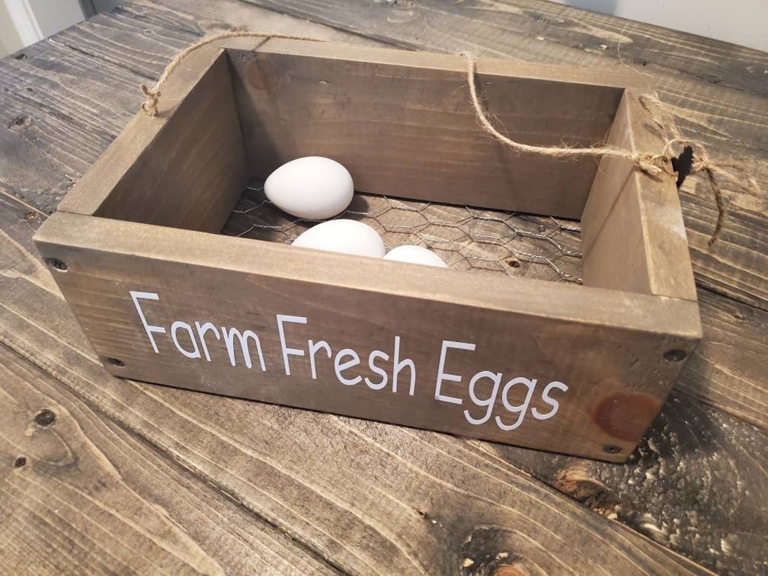 Farm Fresh Eggs Basket: Rustic Chicken Coop Decor, Wooden Egg Holder - Etsy