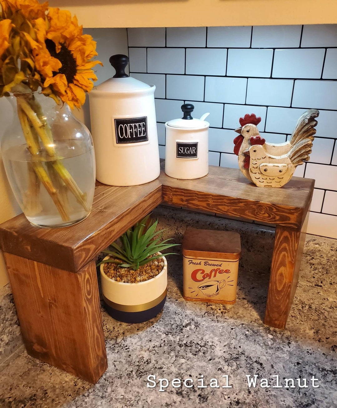 Kitchen Counter Storage, L-shaped Counter Shelf Farmhouse Decor ...